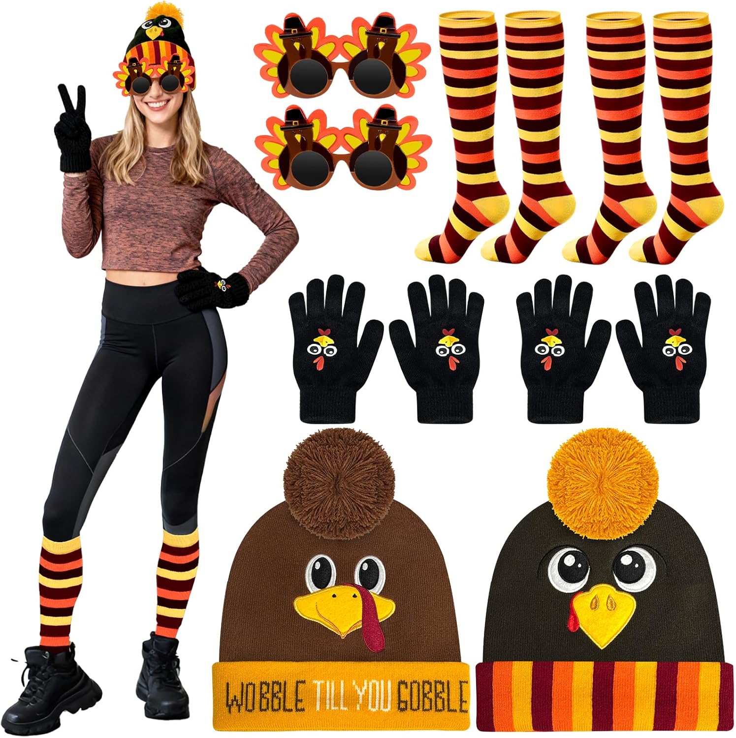 Amazon.com: BobbleT 8 PCS Turkey Trot Outfit Set – Thanksgiving Turkey ...