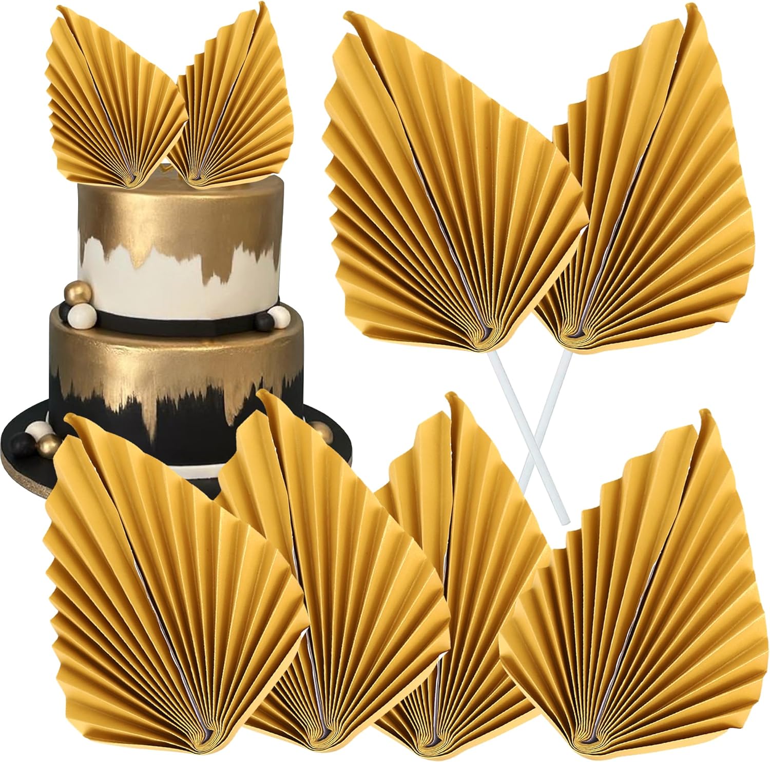 Amazon.com: 6 PCS Paper Palm Leaves Fan Cake Toppers Palm Leaf Fan Cake ...