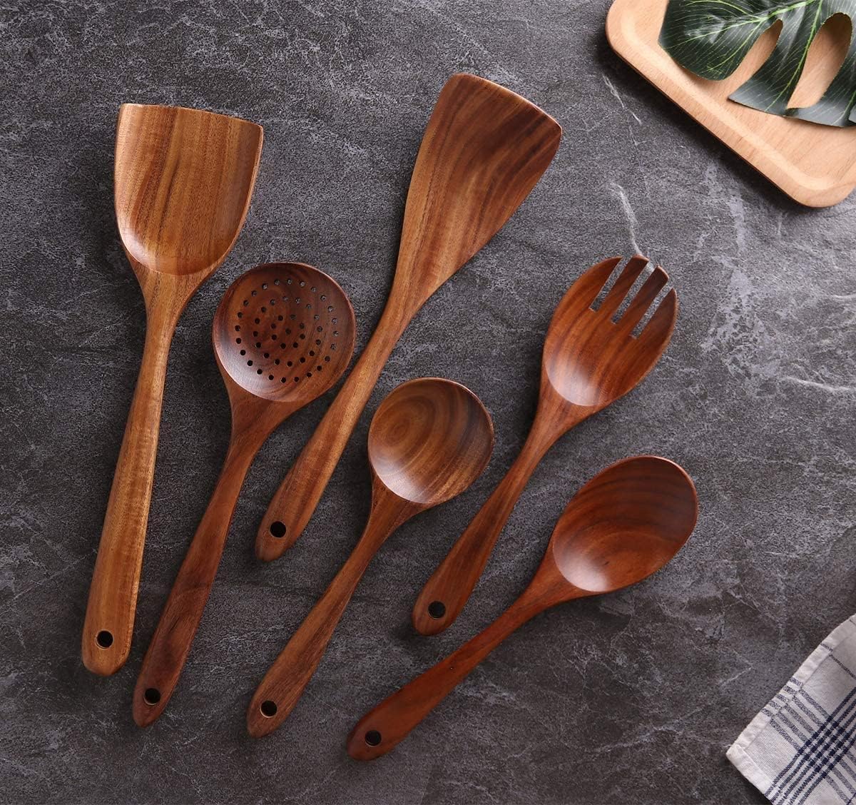 Amazon.com: Tippan top Wooden Kitchen Utensils Set, 6 PCS Handmade ...