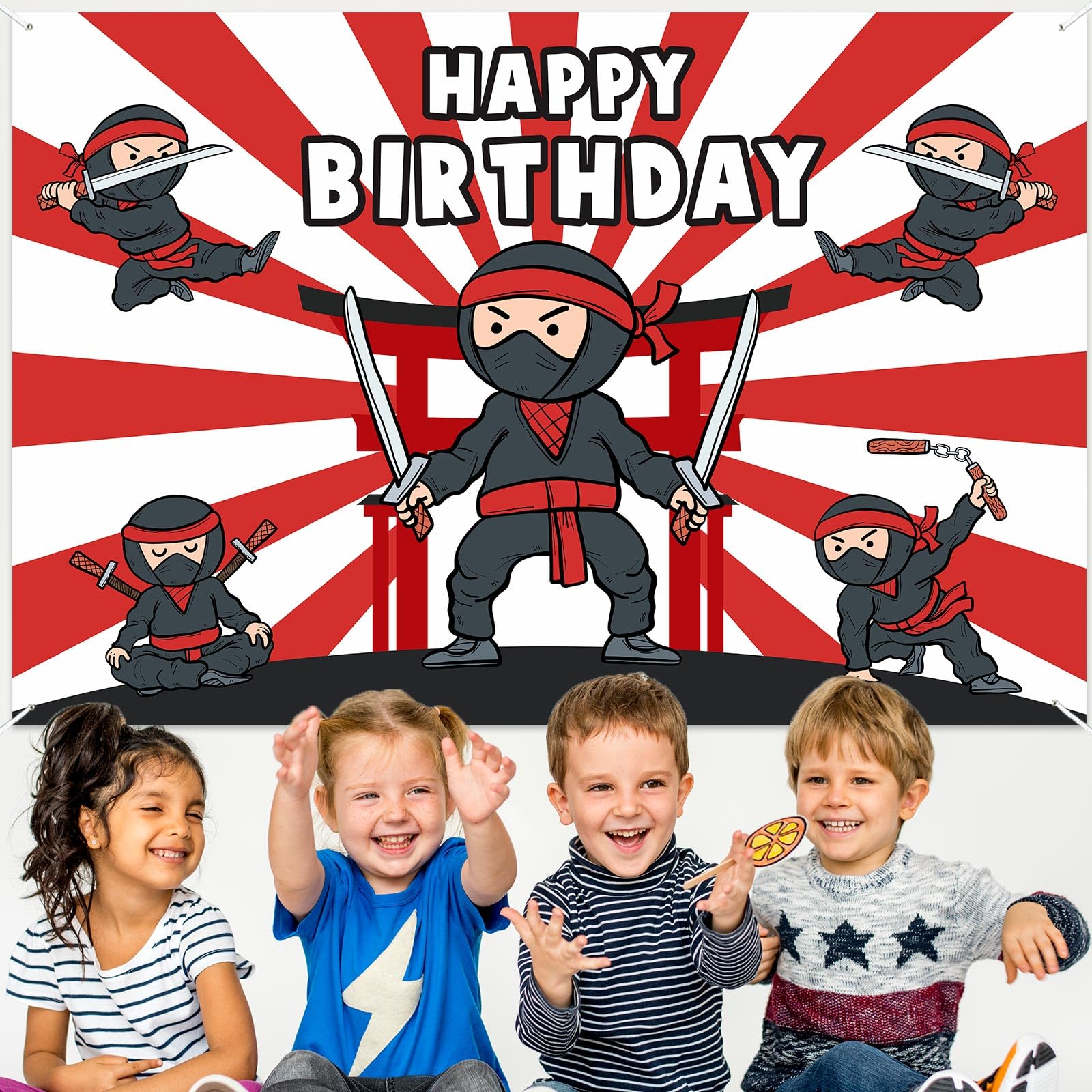 Backdrop Martial Arts Samurai Happy Birthday Decorations Banner ...