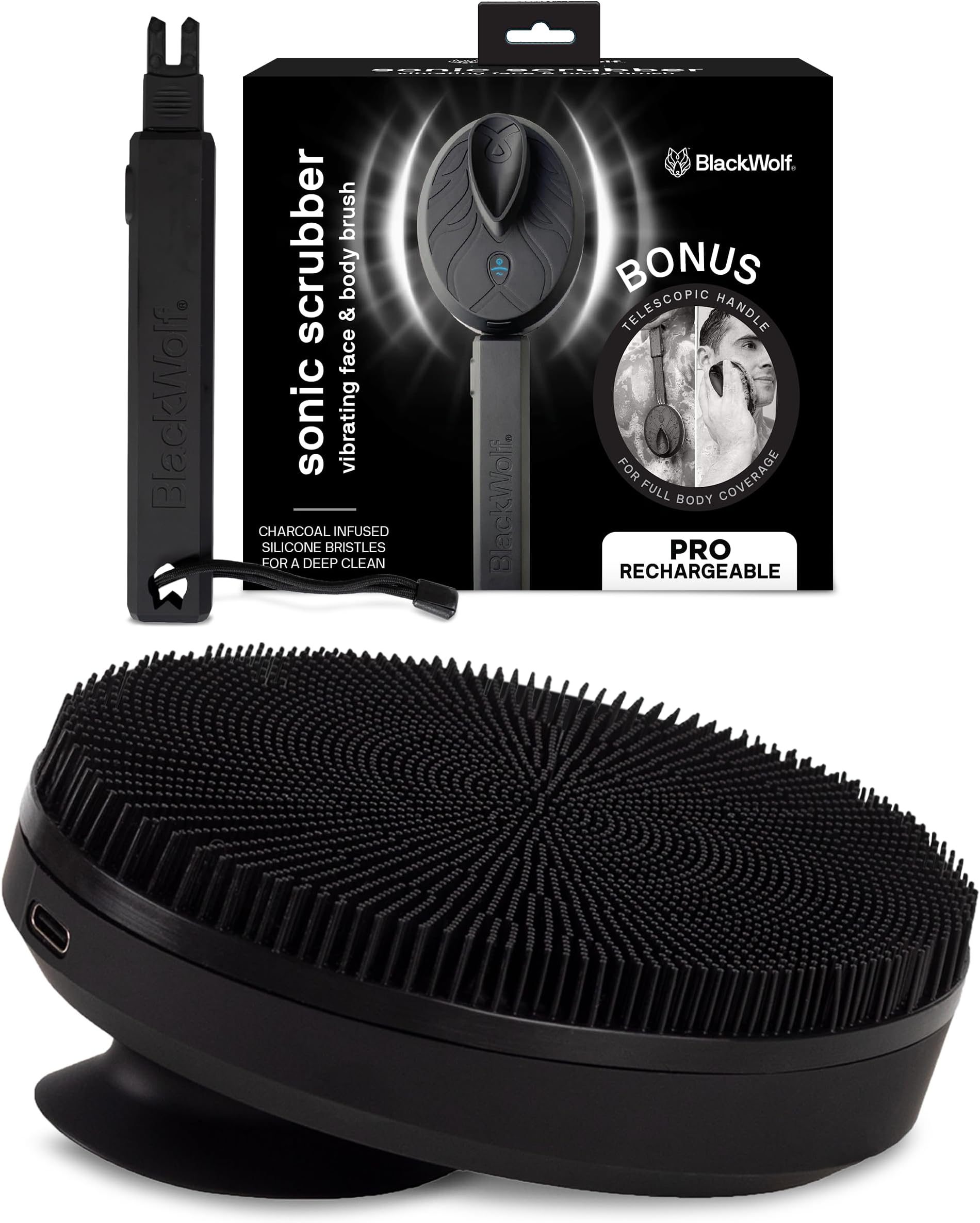 Amazon.com : Black Wolf Silicone Body Scrubber & Exfoliator - Vibrating ...