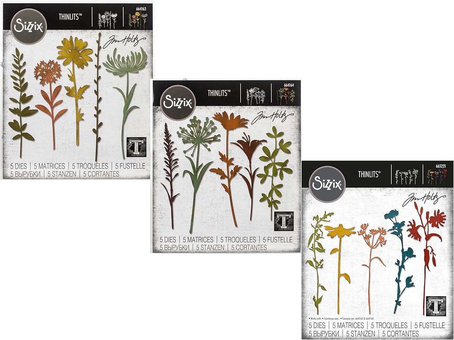 Amazon.com: Tim Holtz Sizzix Wildflower Stems Thinlits Dies #1, 2, 3 ...