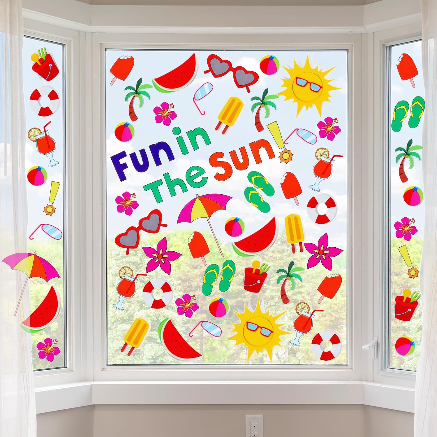 Buy 200 Pieces Summer Window Clings Fun in The Sun Static Stickers ...