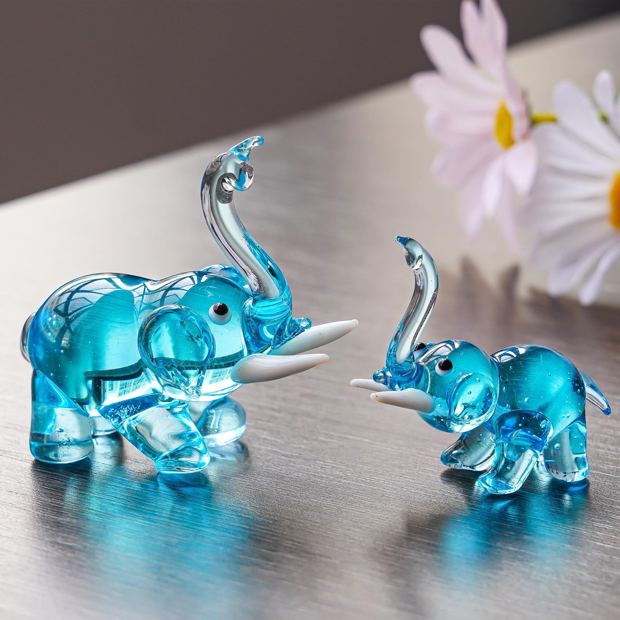 Amazon.com: KRISININE Set 2 Crystal Elephant Figurines Mother Son Glass ...