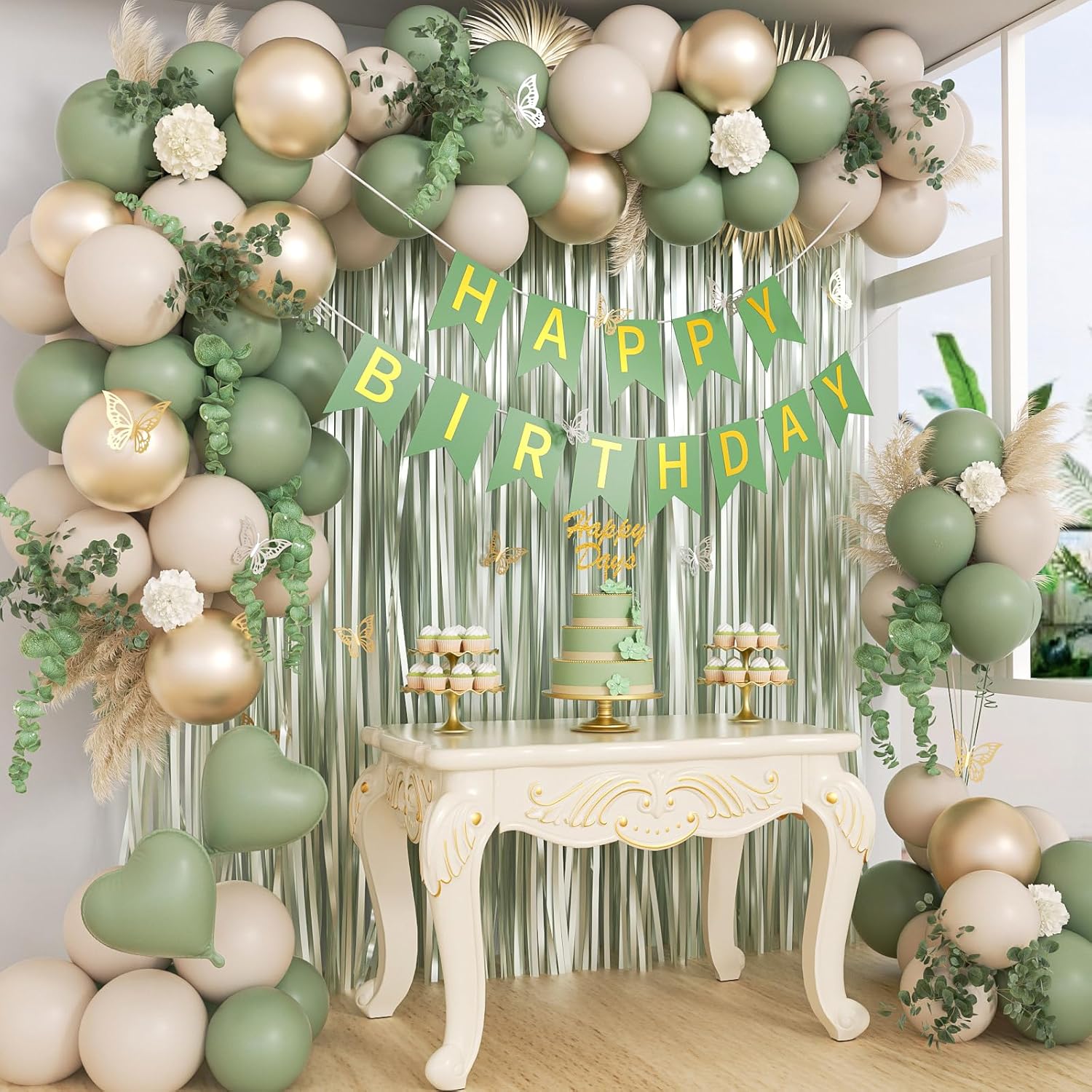 Amazon.com: Sage Green Birthday Decorations with Gold Nude Sage Green ...