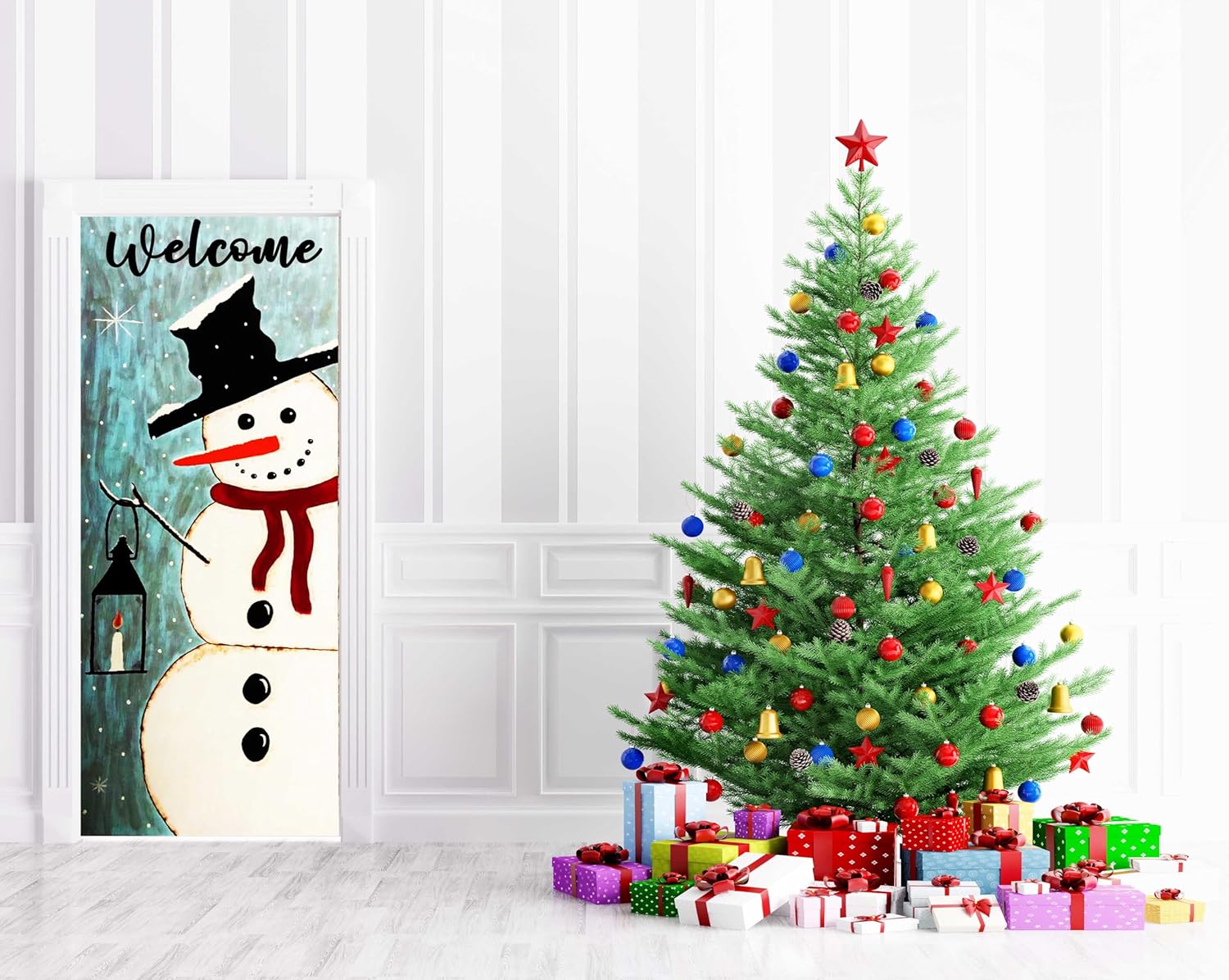 Cubierta de puerta de muñeco de nieve de Navidad, decoración de puerta ...