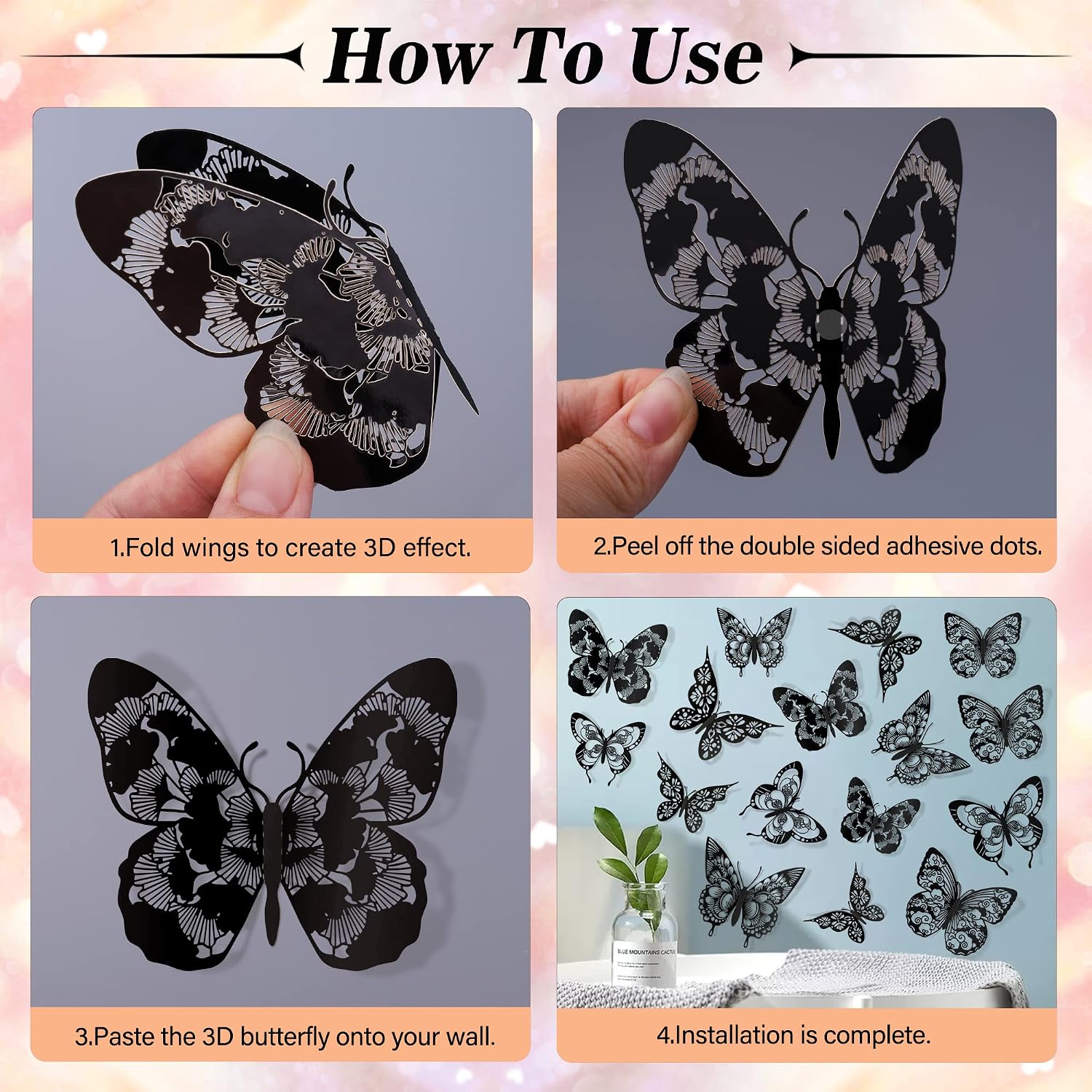 60 calcomanías de pared de mariposa 3D, 5 estilos, 3 tamaños ...