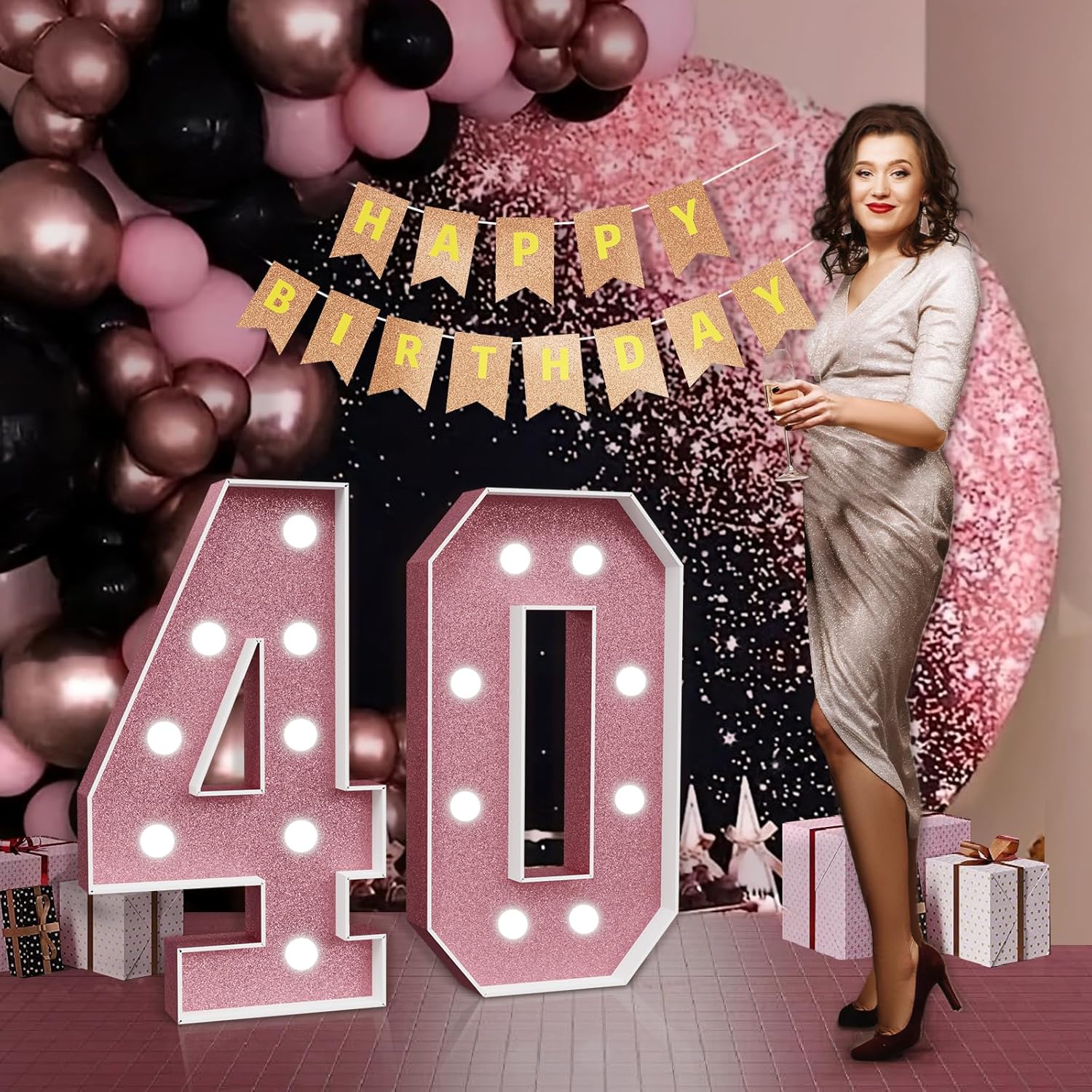 Amazon.com: Marquee Numbers Pink 40th-Birthday Decorations: Large 3ft ...