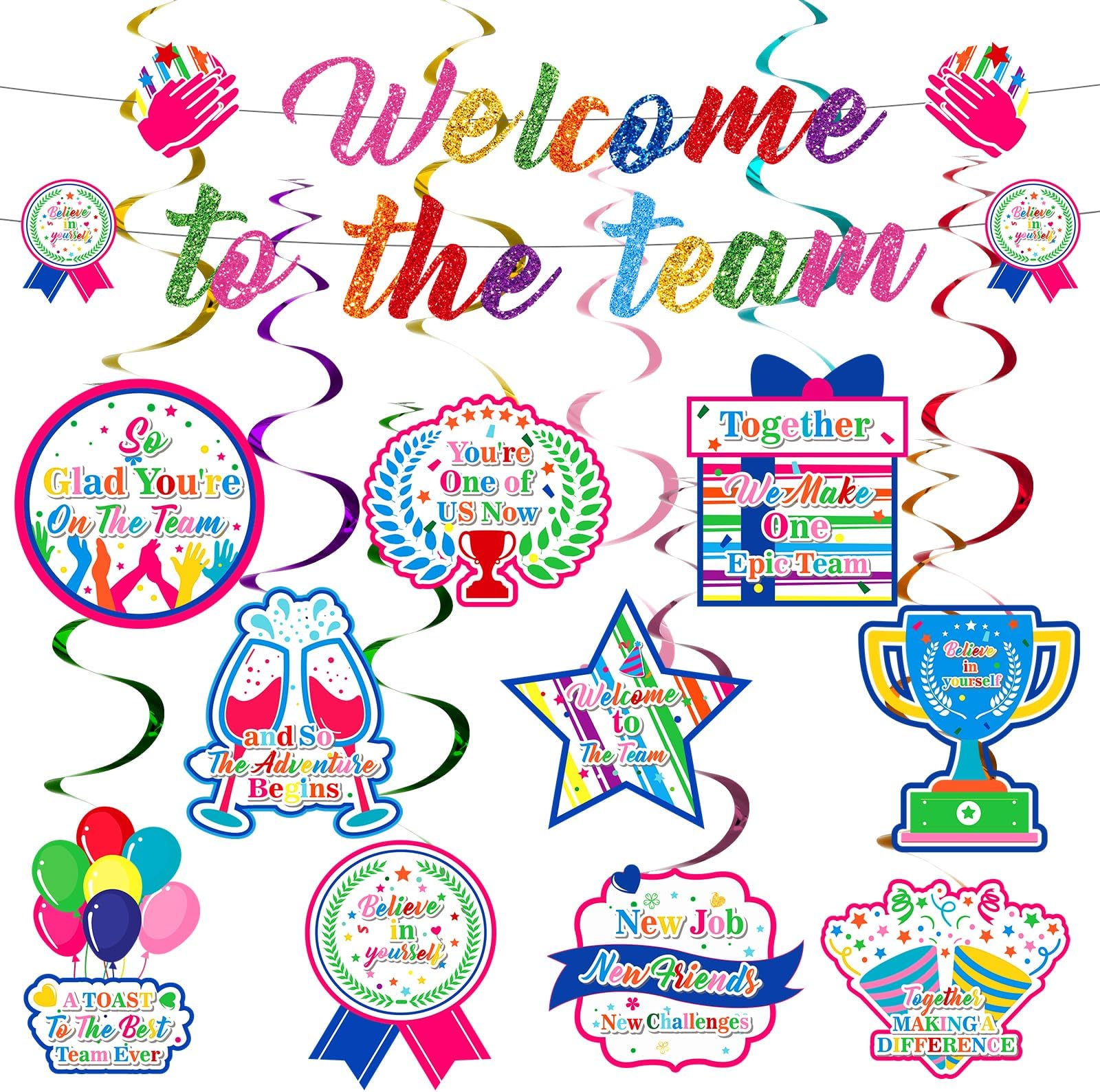 Amazon.com: Black Glitter Welcome to the Team Banner, Hanging Swirls ...