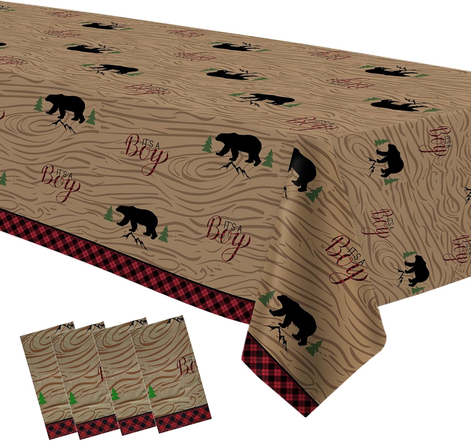 Amazon.com: Xigejob Lumberjack Baby Shower Tablecloth Decorations ...