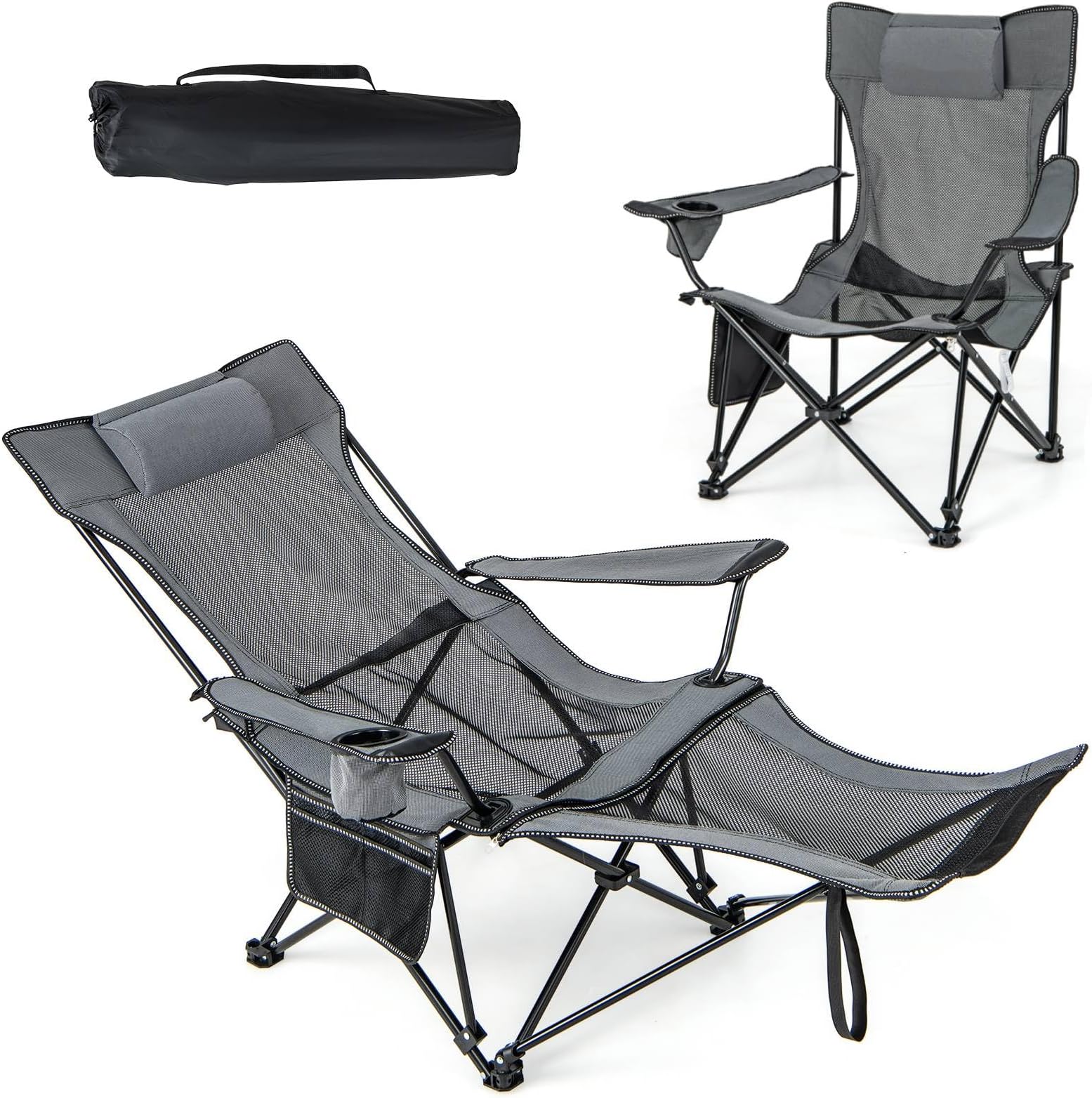SPOTRAVEL Folding Camping Chair for Adults, Portable Reclining Camp ...