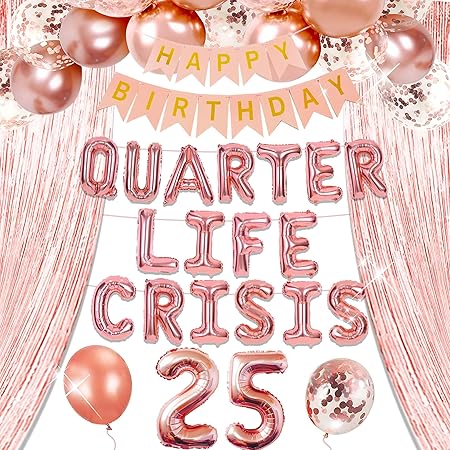 Amazon.com: Quarter Life Crisis 25 Birthday Decorations Fun Birthday ...