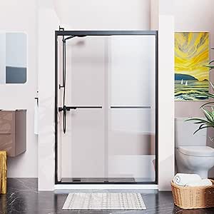 KEIKI Aluminum Framed Double Sliding Glass Shower Door - 44-48" W x 72" H with Premium 1/4 ...