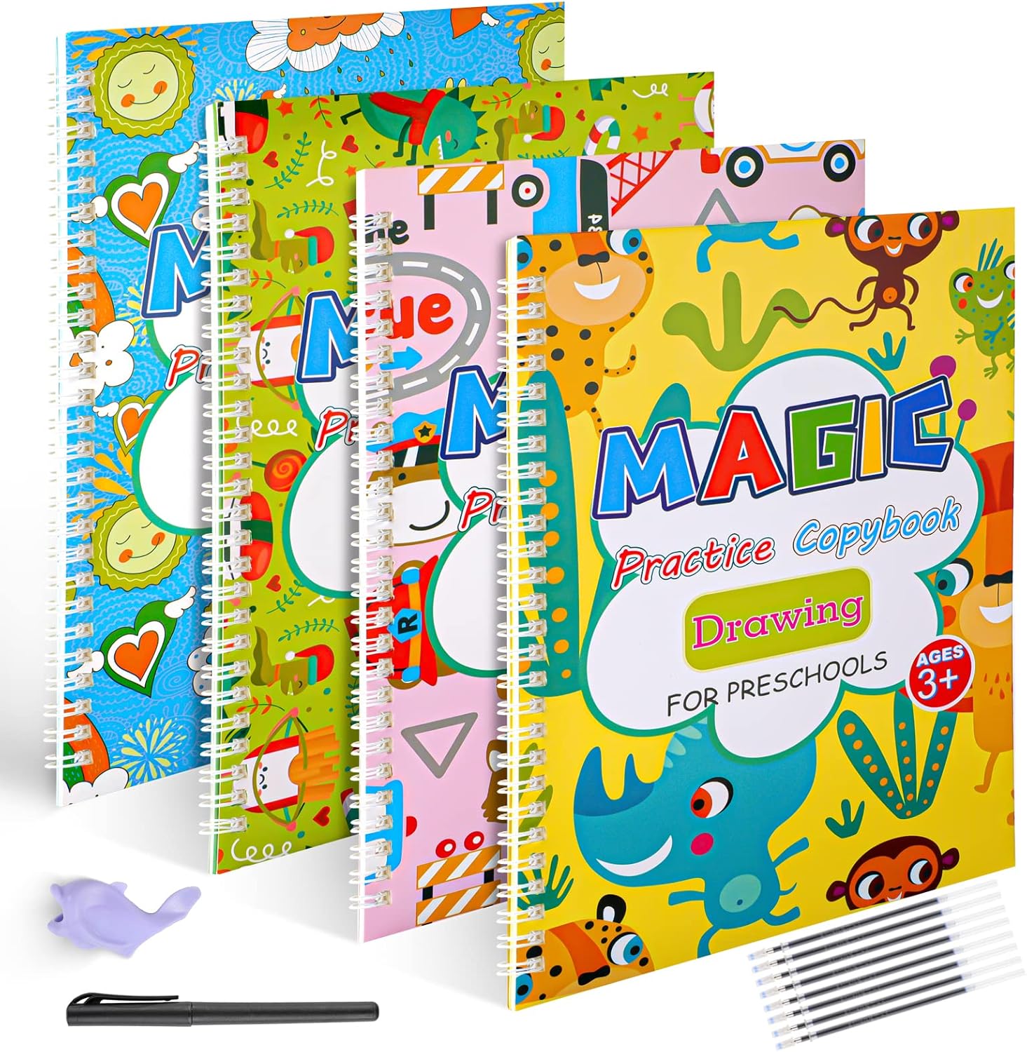 Tikplus Large Magic Practice Copy books, 4 Pack Grooved Copybook for ...