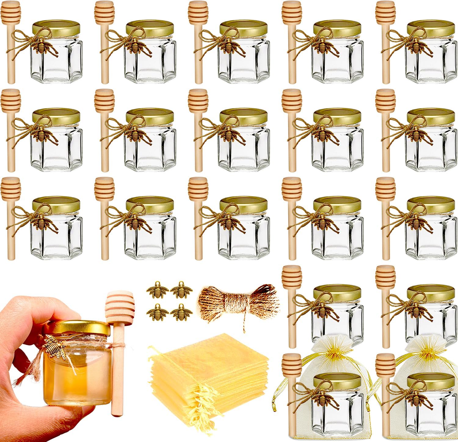 Amazon.com: Adabocute 20 Pack Mini Honey Jars with Dipper - Perfect for Baby Shower Favors and ...