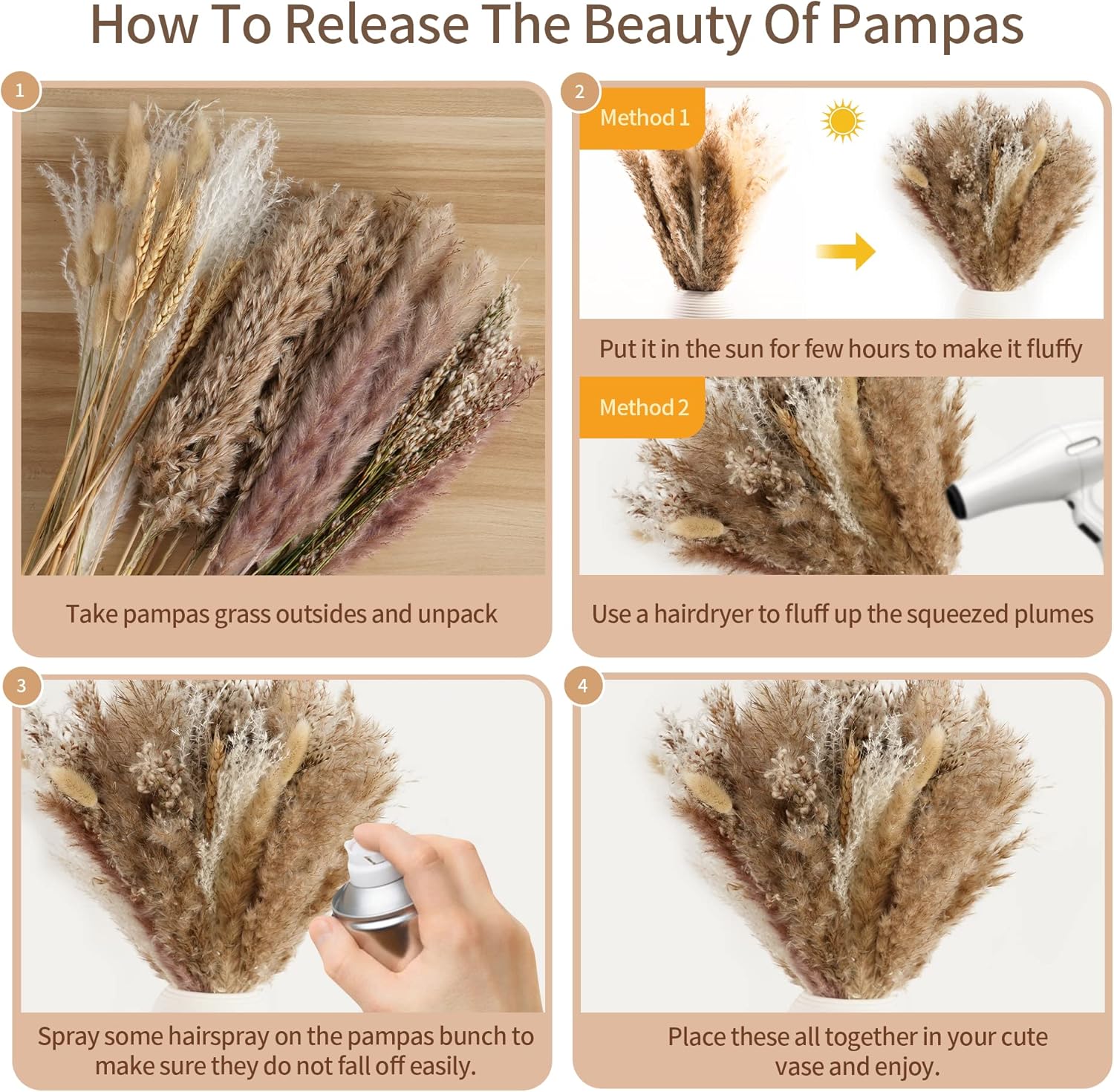 Buy Eterndeco 60 Pcs Natural Dried Pampas Grass 17 Pampas Grass Decor ...
