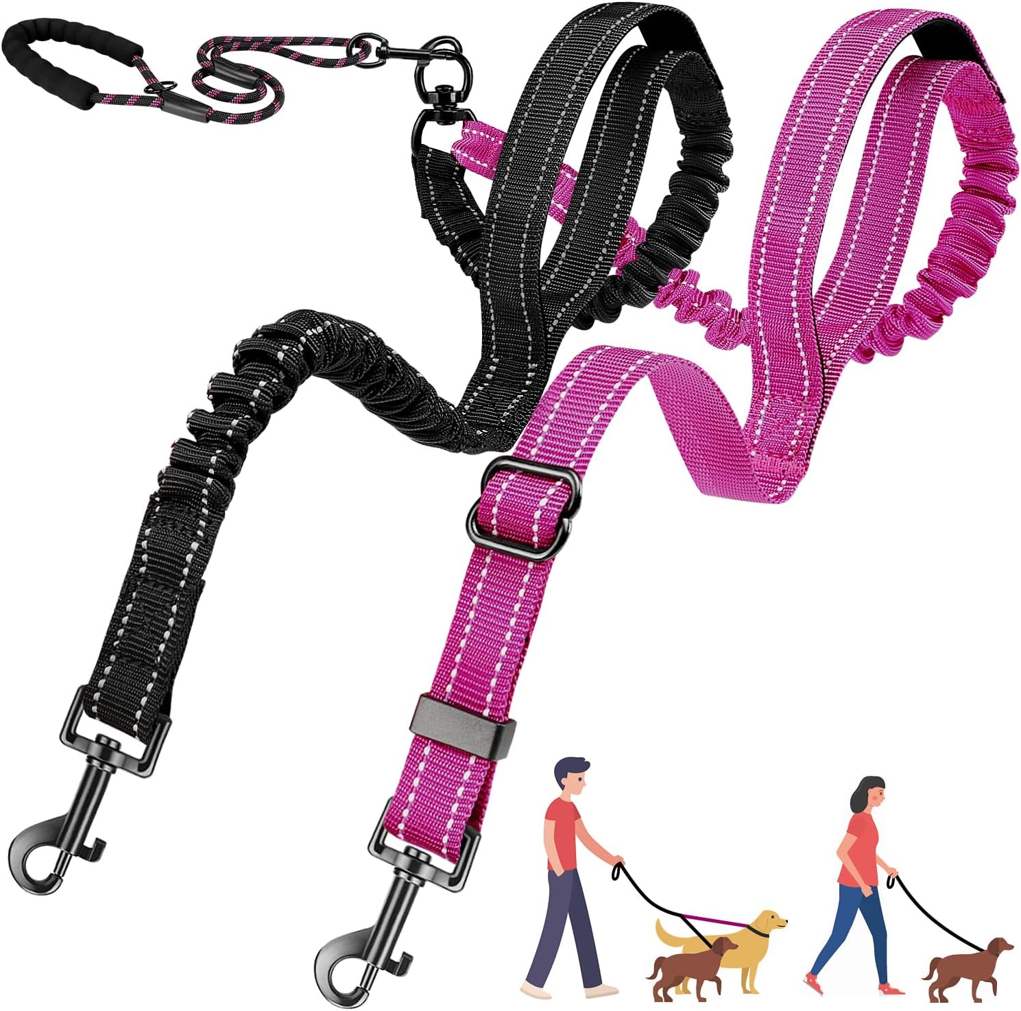 Amazon.com : AUTOWT Double Leash for Two Dogs, No Tangle 360° Swivel ...