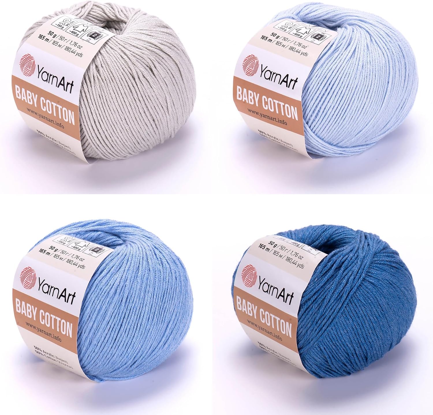 Amazon.com: YarnArt Baby Cotton Knitting Yarn - 50% Cotton, 50% Acrylic ...
