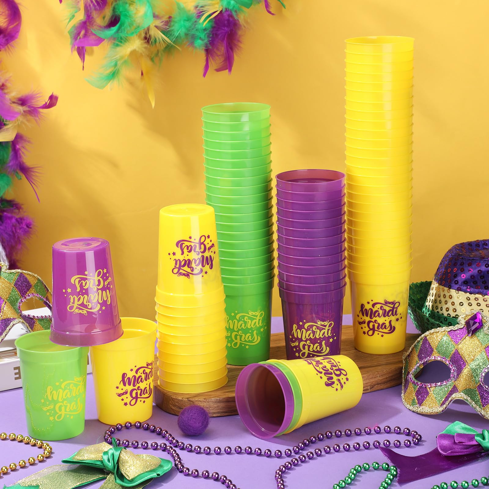Snapklik.com : 120 Pcs Mardi Gras Plastic Cups Bulk, 8 Oz Reusable ...