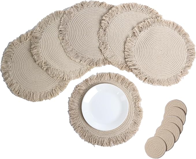 Amazon.com: The Fine Living Co. Braided Cotton Placemats (Set of 6, 15 ...
