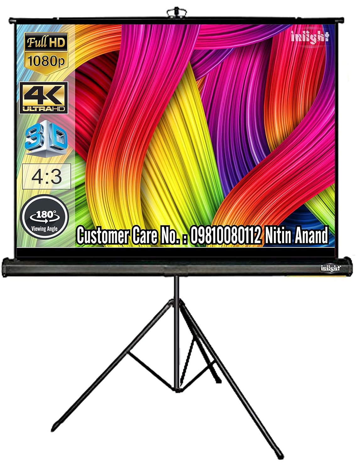 Inlight Tripod Type Projector Screen, 8 Ft.(Width) x 6 Ft.(Height), 120 ...