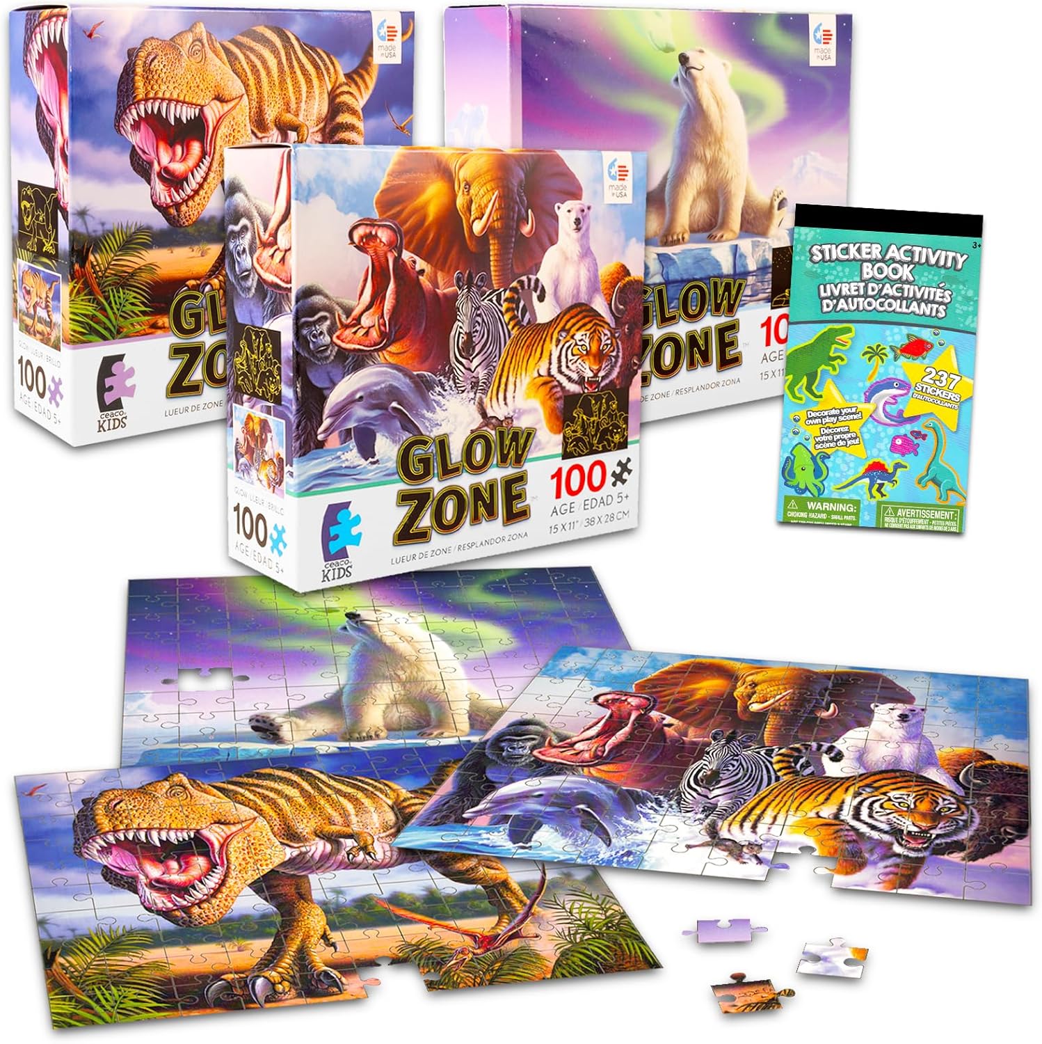 Amazon.com: Glow in The Dark Puzzles Bundle for Kids - 3 Variety Set of ...