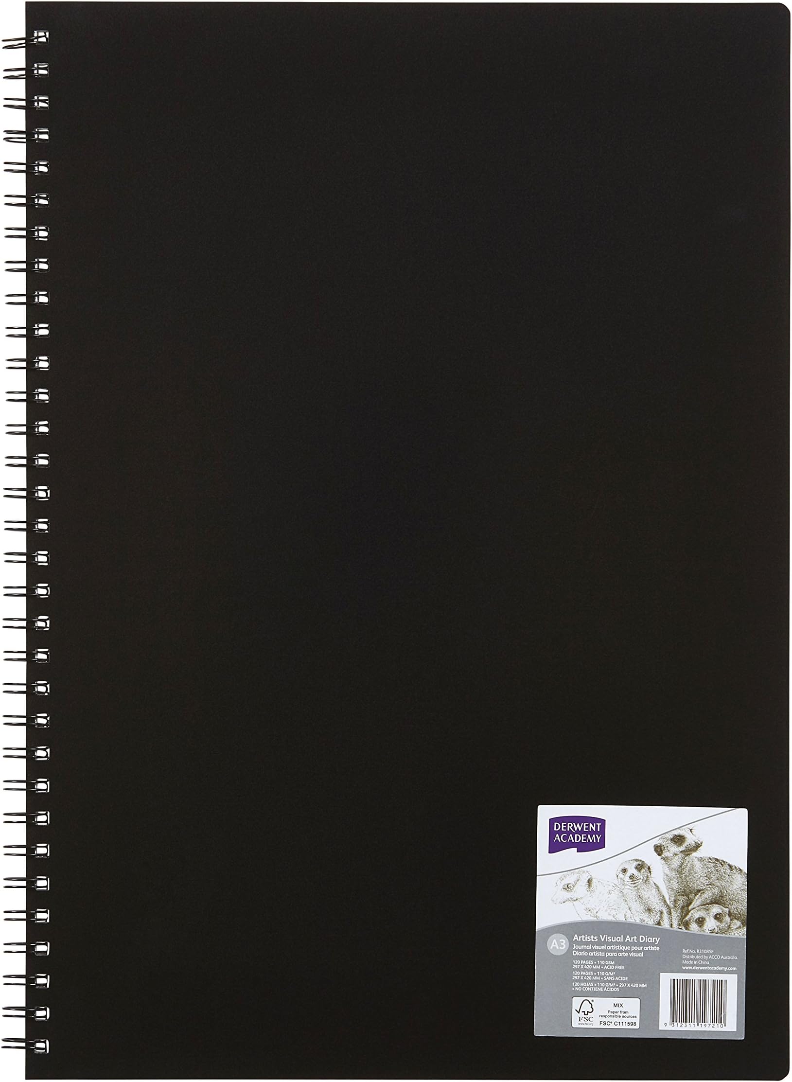DERWENT(R) R31085F Academy Visual Art Diary, Portrait 120 Pages Black ...
