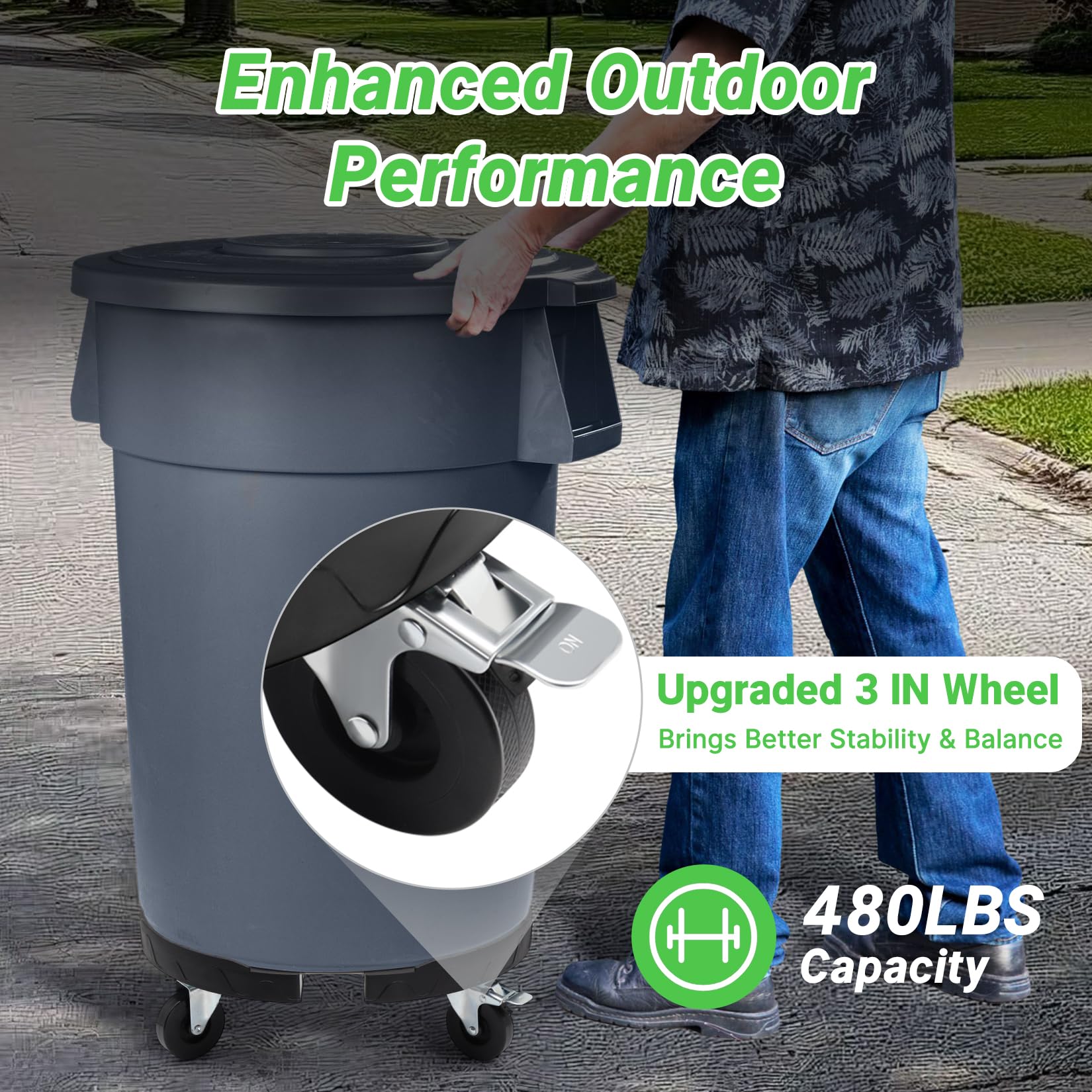Snapklik.com : Upgraded Trash Can Dolly Wheels, Adjustable 15-19 Inch ...