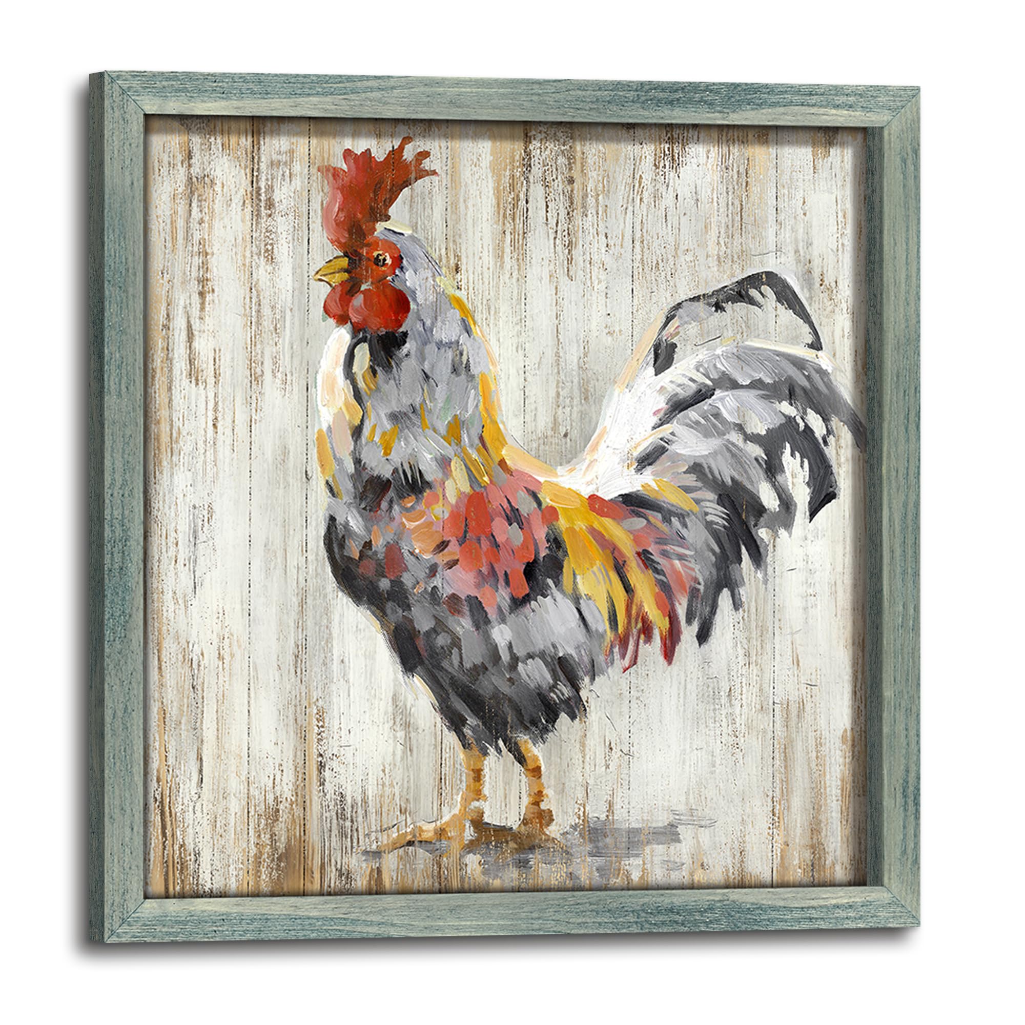 Amazon.com: Farmhouse Animal Wood Wall Art: Rustic Rooster Framed Print ...