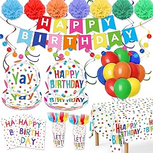 Amazon.com: Happy Birthday Decorations - 156pc Rainbow Party Set with ...