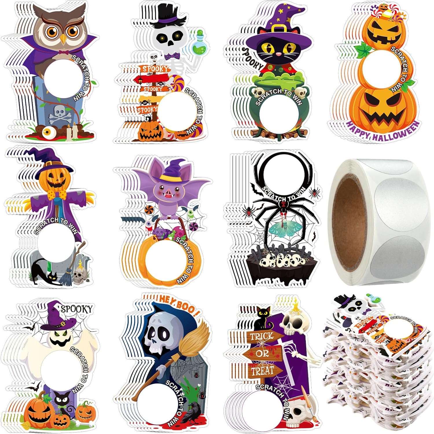 Amazon.com : AmazingSpark 100 Pcs Halloween Scratch Off Cards 10 Styles ...