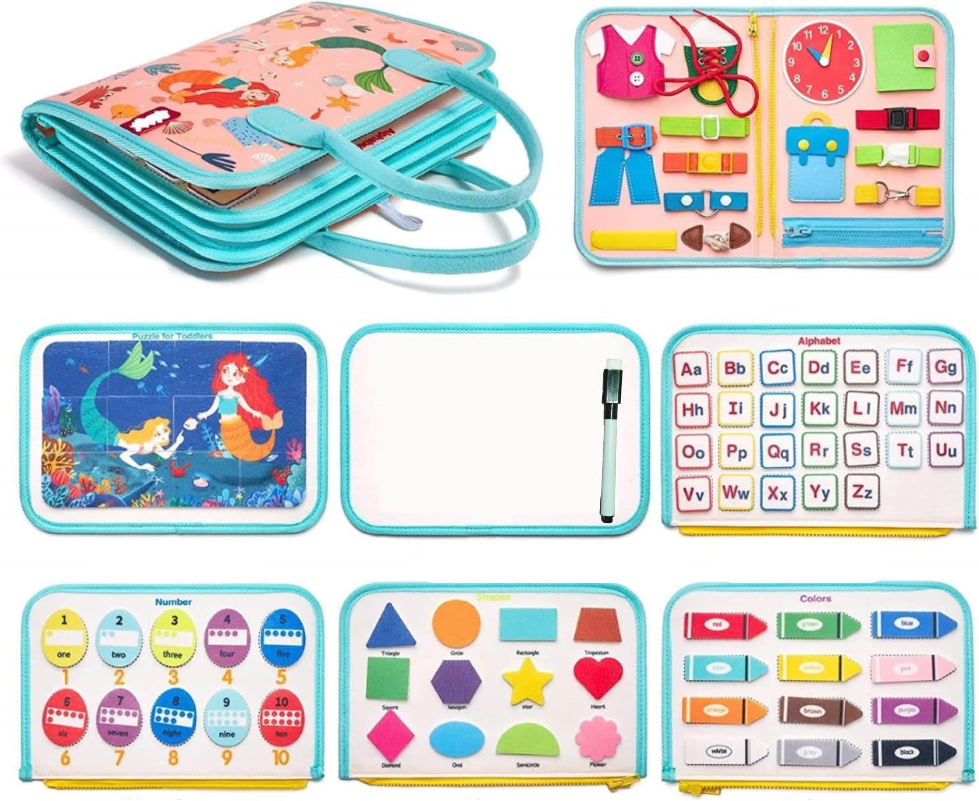 OFIKAL Busy Board Bag for Toddler with Zipper Removable 5 Page, Sensory ...