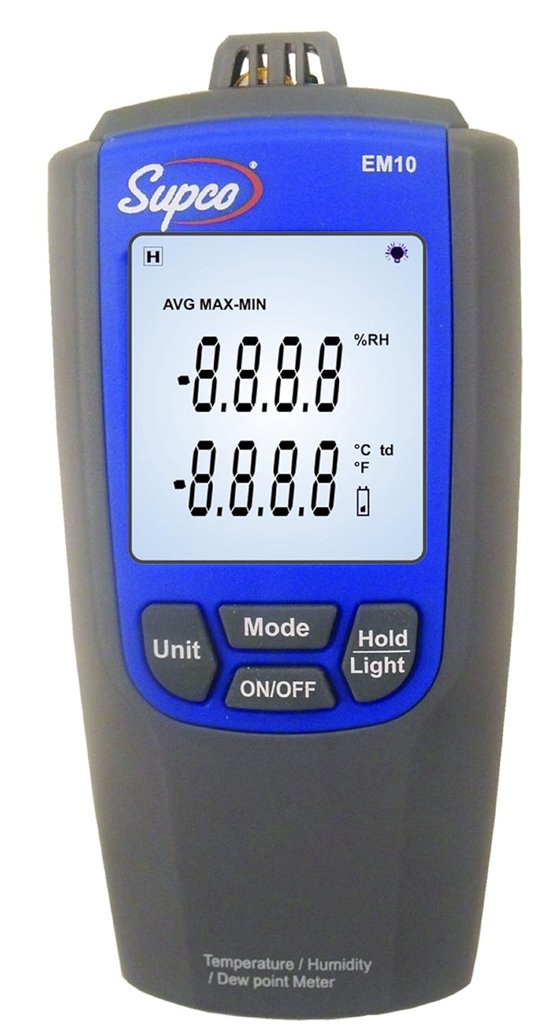 Supco EM10 Temperature and Humidity Meter with LCD Display, 14 to 122 ...