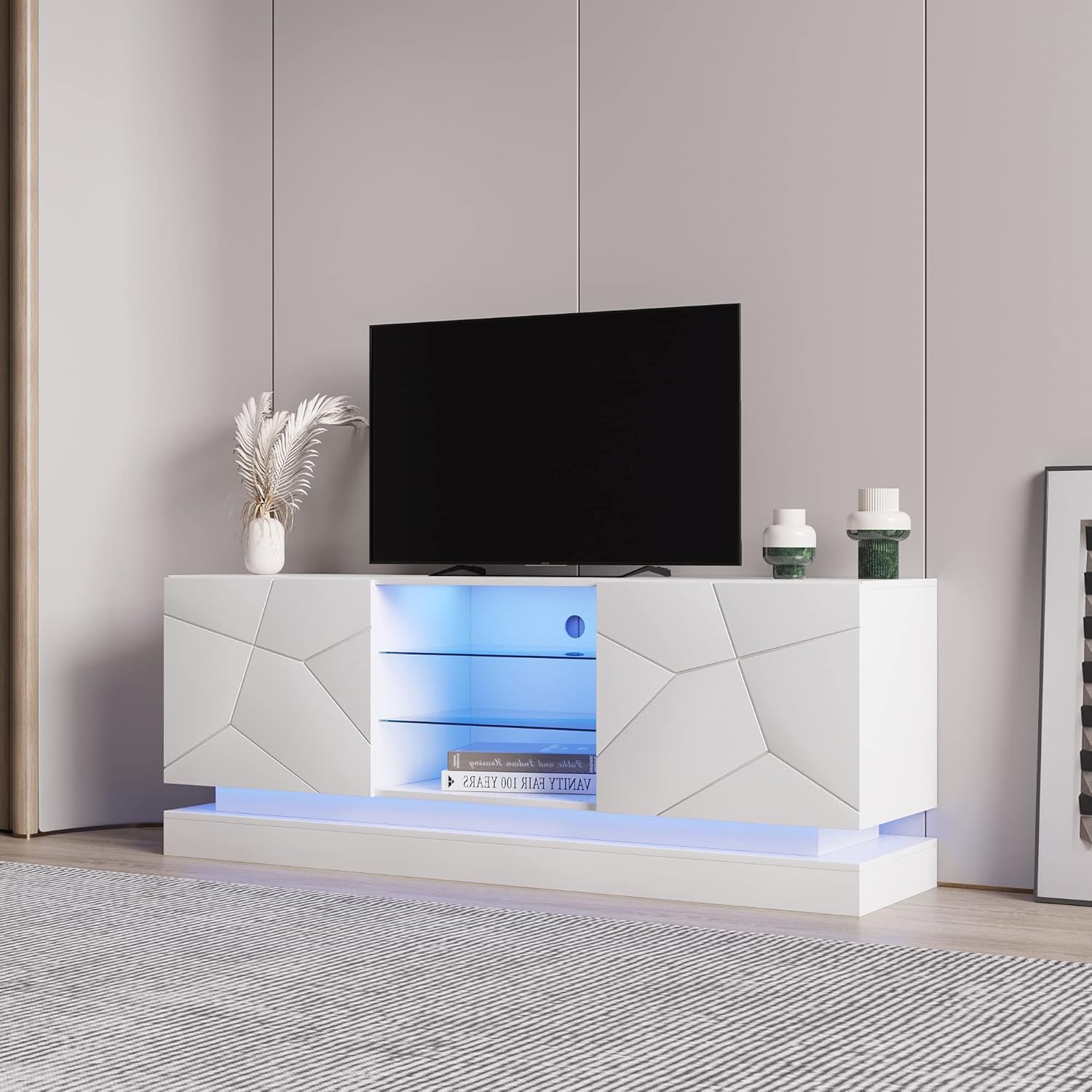 Amazon.com: ENLEE TV Stand with Lights,White TV Table for TVs up to 70 ...