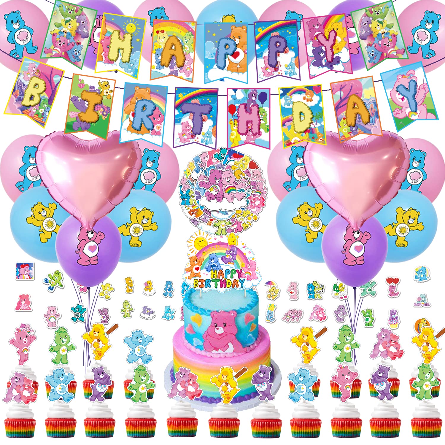 Buy 100Pcs Care Bear Birthday Party Supplies Care Bears Party ...