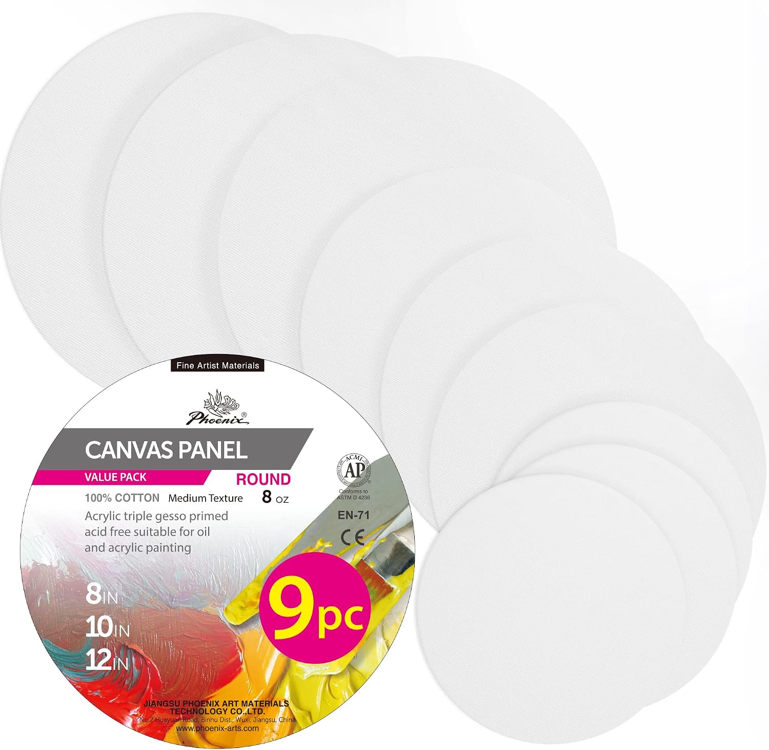 Amazon.com: PHOENIX Round Canvas Painting Boards - 8 10 12 Inch/ 3 Pack ...