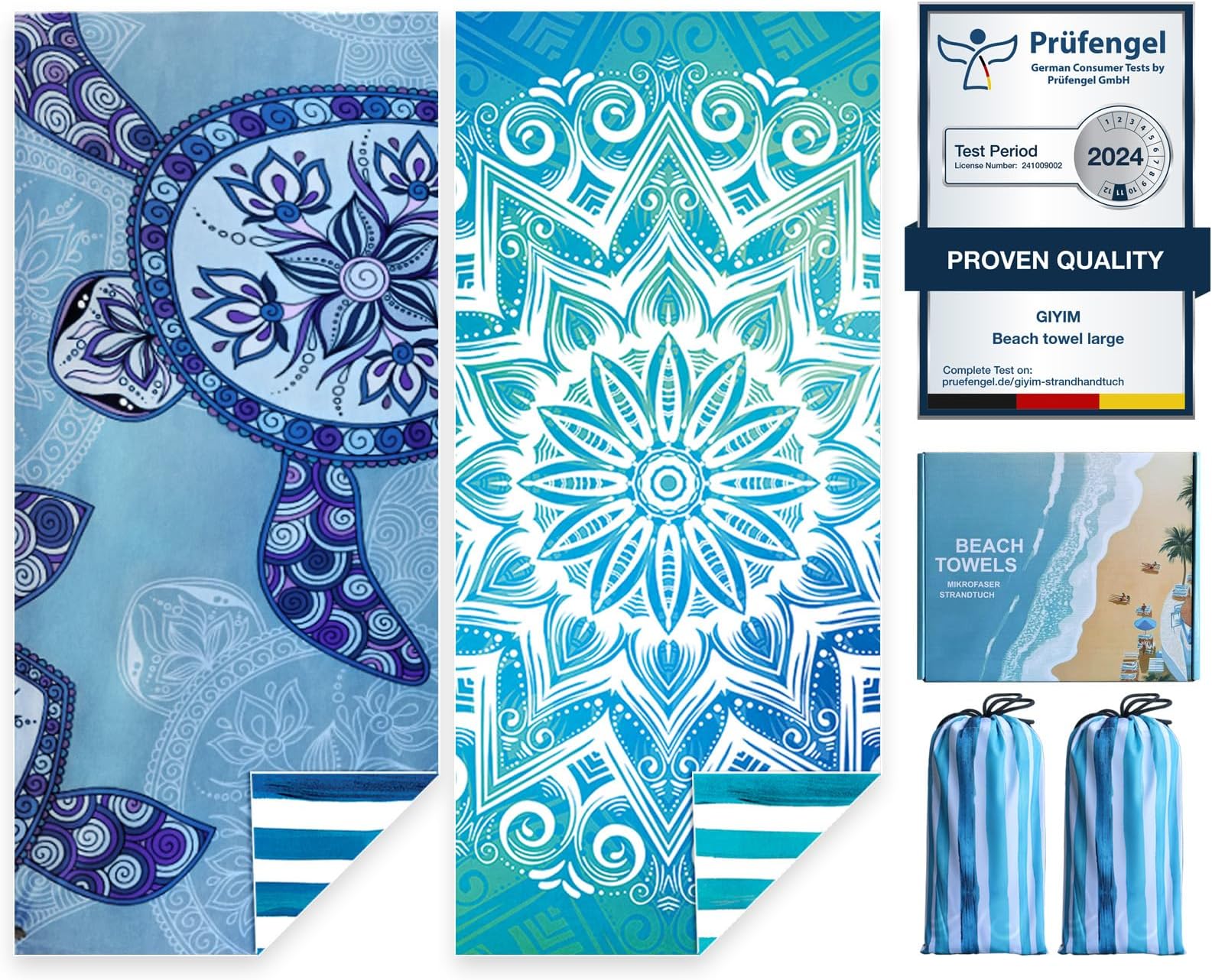 Amazon.com: 2 Packs Microfiber Oversized Lightweight Thin Beach Towel ...