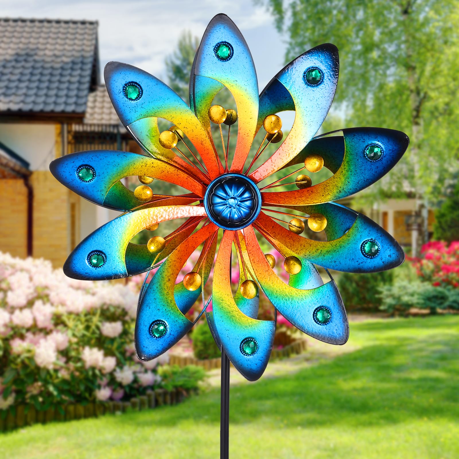 Kinetic Pinwheel Metal Garden Sculpture Plow & Hearth 6 Ft. Steel