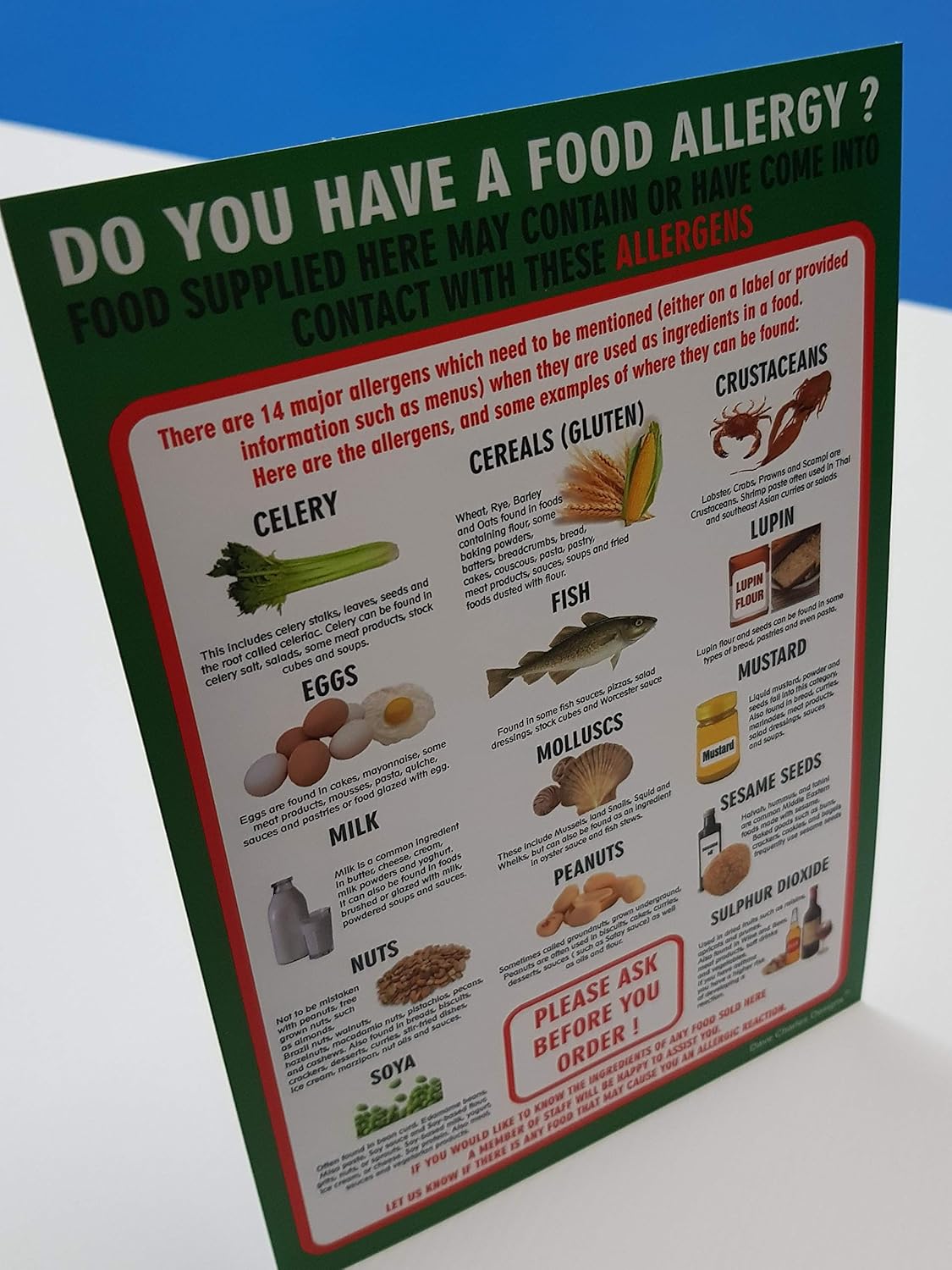 FOOD ALLERGY AWARENESS COUNTER SIGN A5 STRUT CARD (210mm x 148mm ...