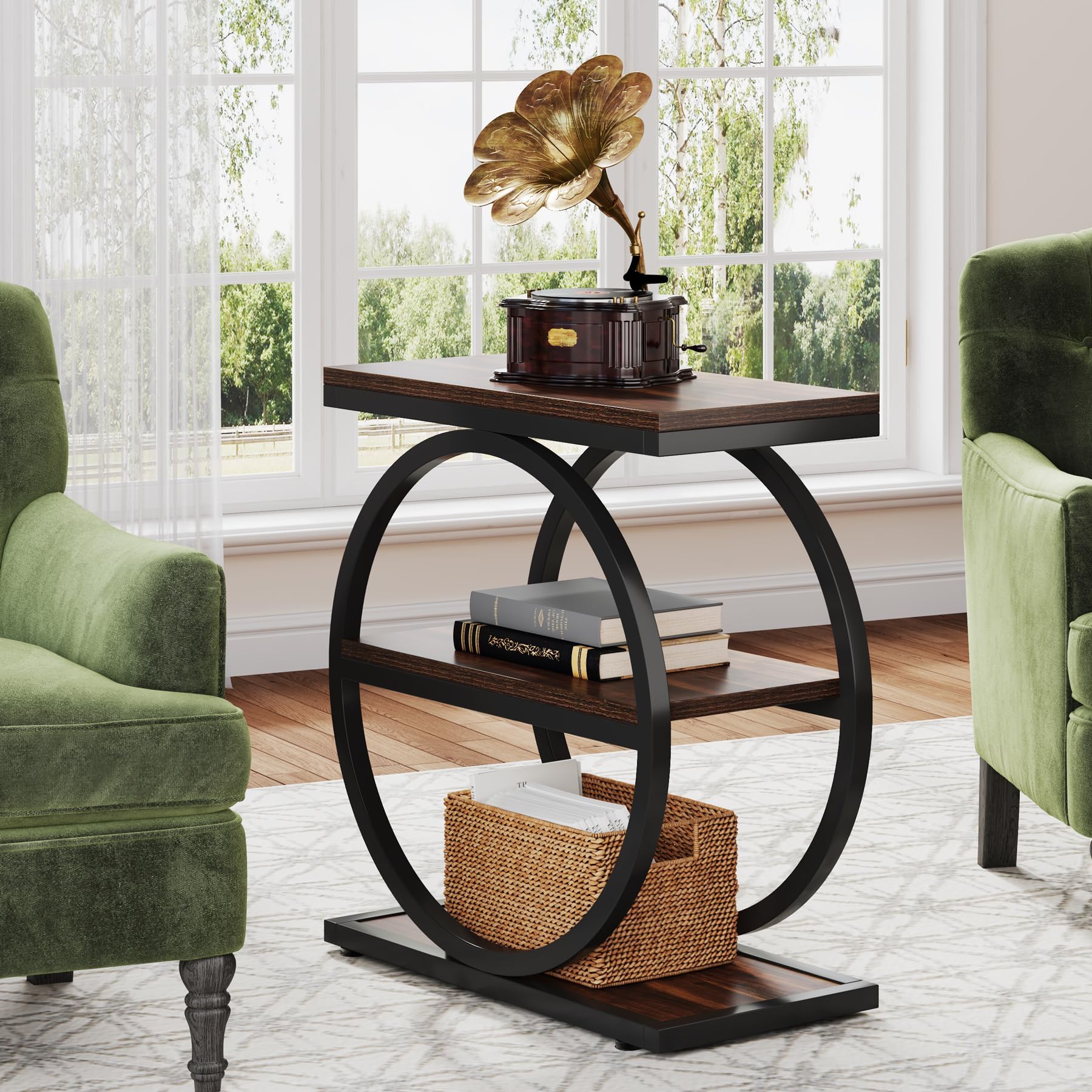 Paonne End Table Living Room Glass Sofa Side Table With Storage Round Glass End