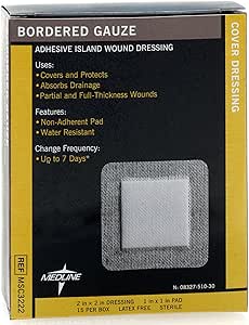Amazon.com: Medline Bordered Gauze, 2" x 2" Adhesive Island Wound Dressing, Sterile, 15 Count ...