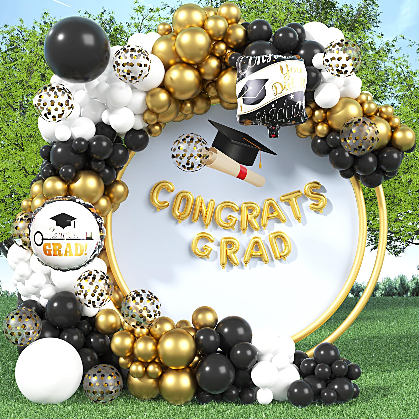 Snapklik.com : Graduation Balloon Garland Arch Kit Black White Gold ...