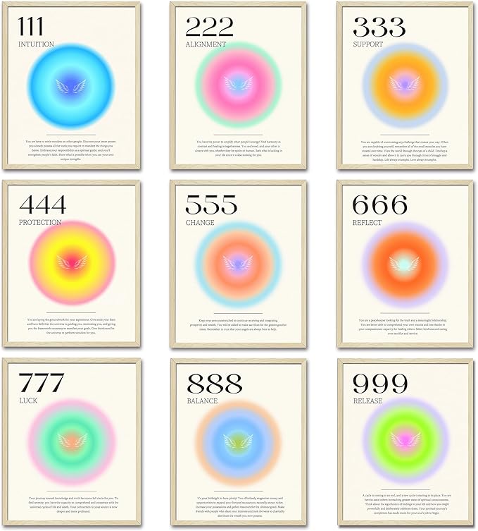 Amazon.com: Simsau Angel Number Poster Set, Colorful Gradient Aura ...
