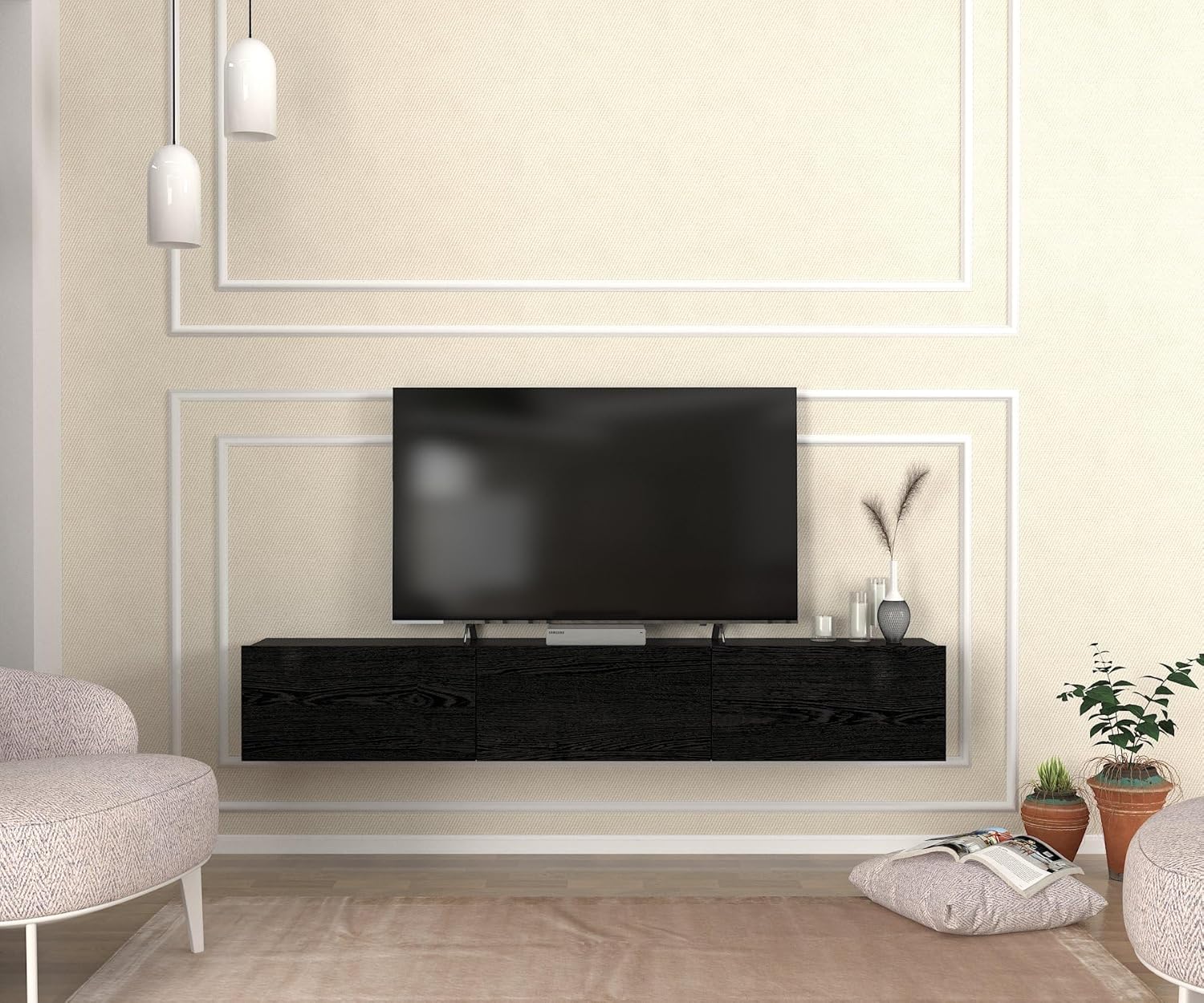 DORPEK Newport Tv Stand 180 Cm, Wall Mounted Tv Unit with Cabinet ...