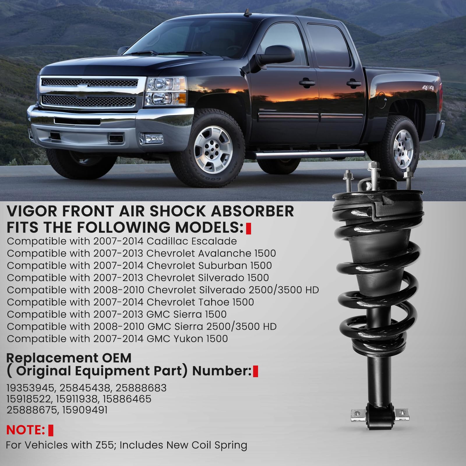 VIGOR Front Air Shock Absorber Compatible with 2007-2014 Cadillac ...