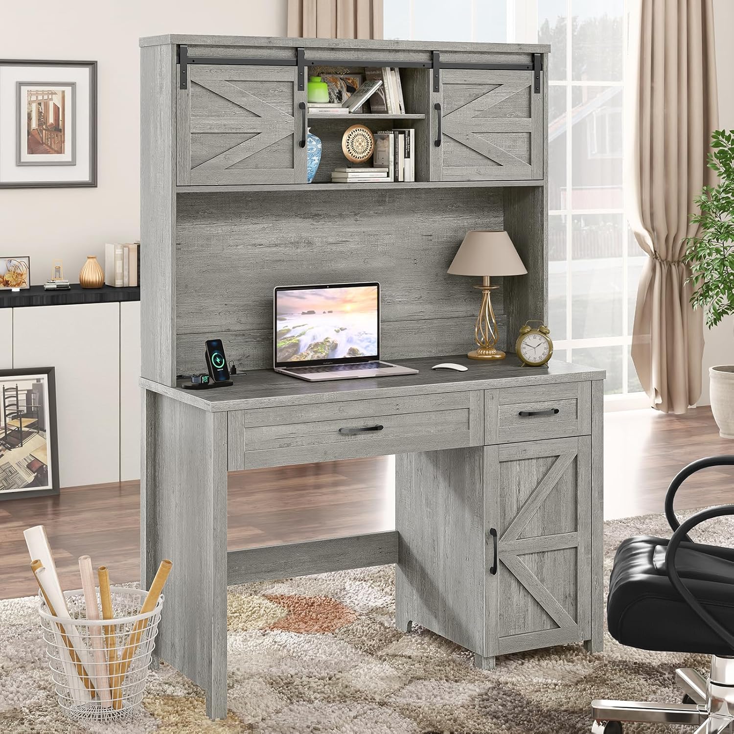 Amazon.com: Befrases Farmhouse 47" Executive Desk, Computer Desks with ...