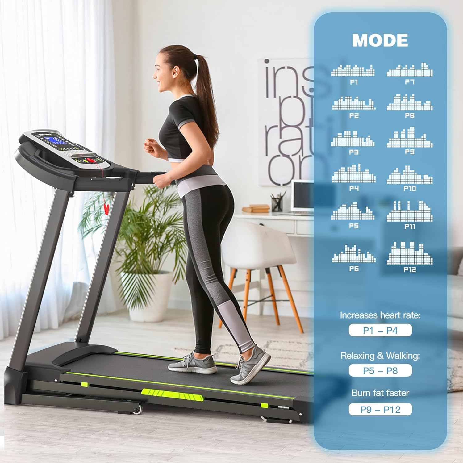Folding Treadmills for HomeOffice-3.5 HP 330lbs Weight Capacity ...