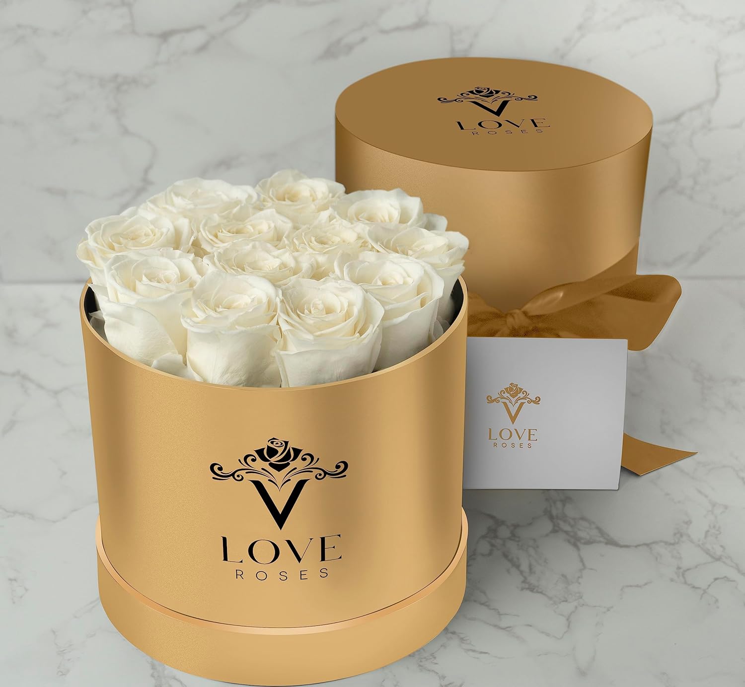 VLove 12 Red Forever Roses in a Golden Box & 12 White Forever Roses in ...