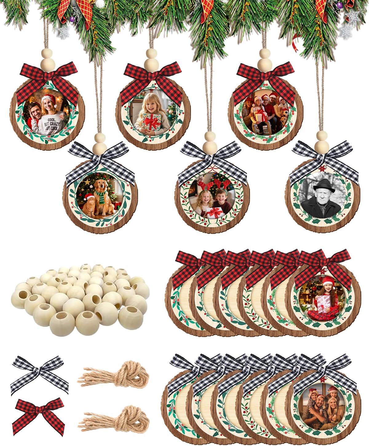 Amazon.com: 24Pcs Christmas Pictures Frame Ornaments, Wooden Photo ...