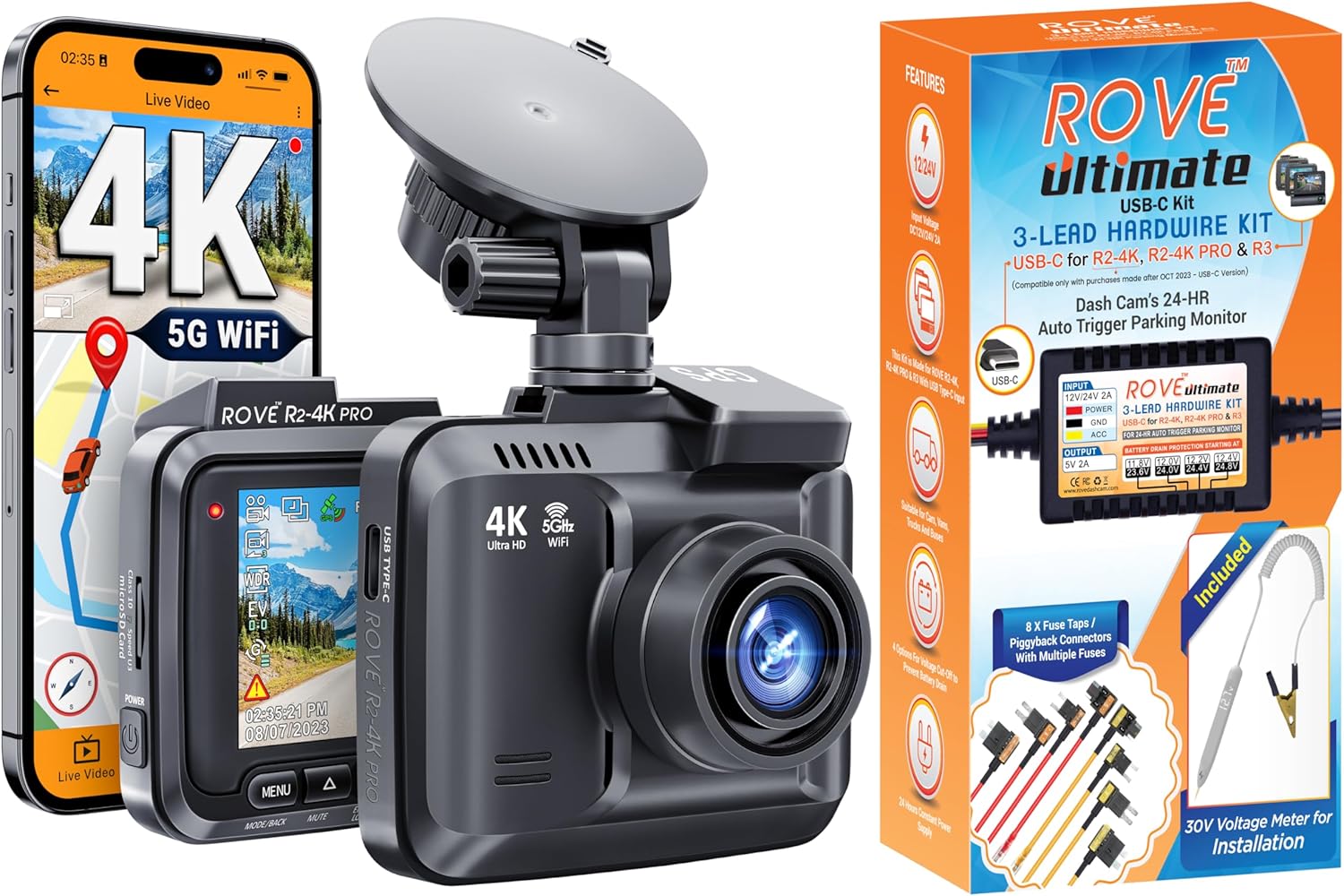 Amazon.com: ROVE R2-4K PRO Dash Cam | Hardwire Kit : Electronics